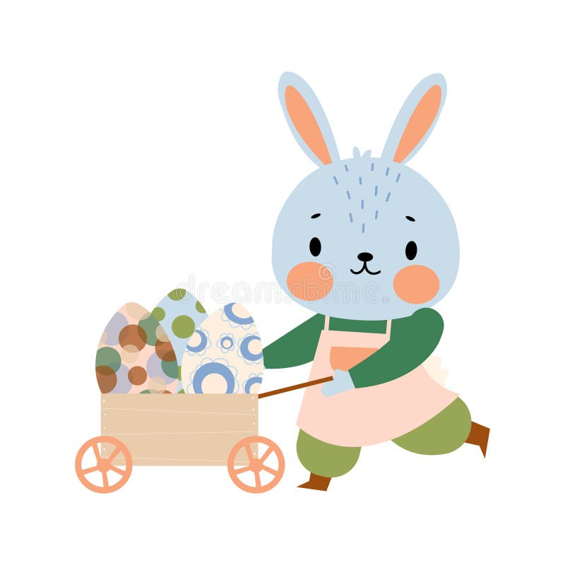 Cute Rabbit Pushing a Cart with Easter Eggs. Easter Characters and ...