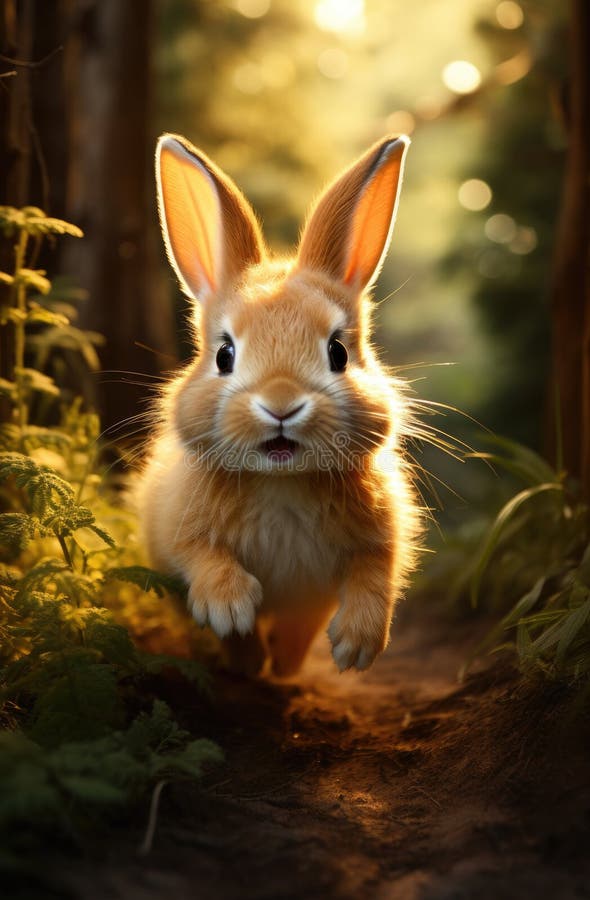 A Cute Rabbit is Running through the Woods in the Sunlight Stock Image ...