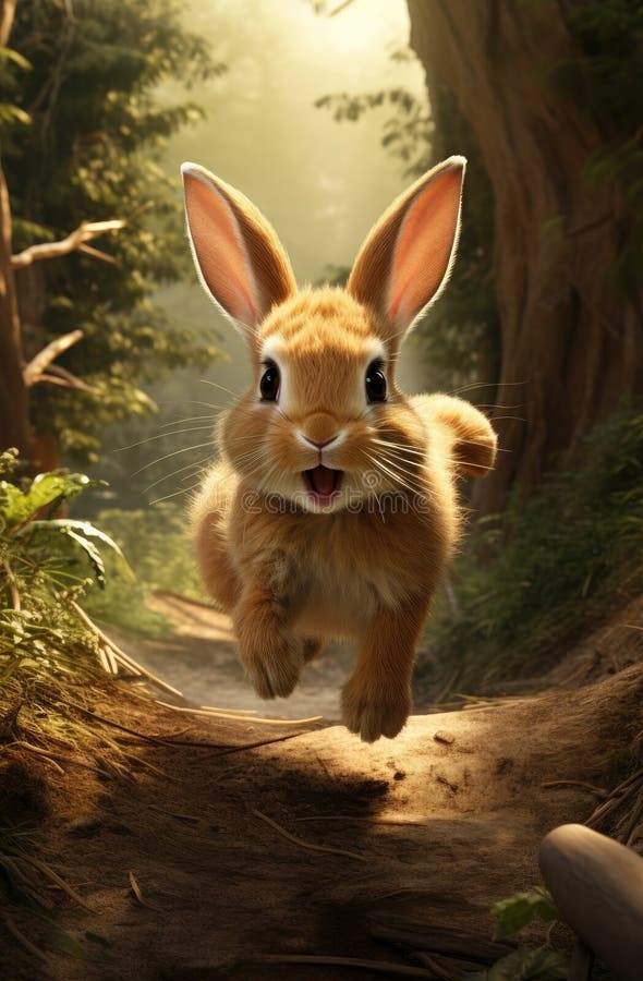 A Cute Rabbit is Running through the Woods in the Sunlight Stock Image ...