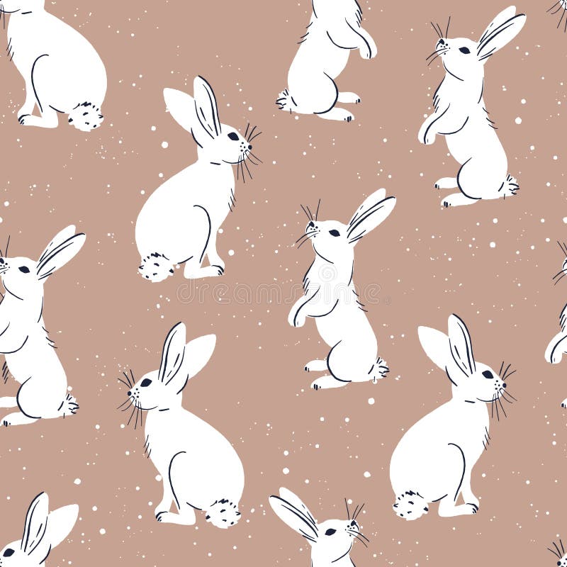 Cute Rabbit Seamless Pattern Background. Vector Flat Cute Polka Dots ...