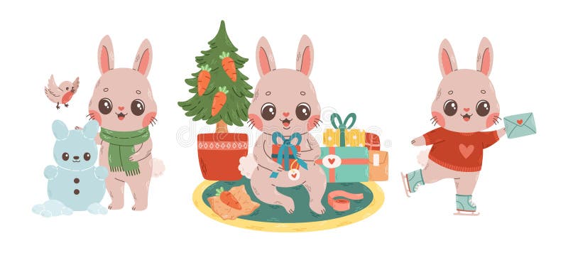 Cute Rabbit Set Symbol of the Year 2023 Vector Stock Vector ...