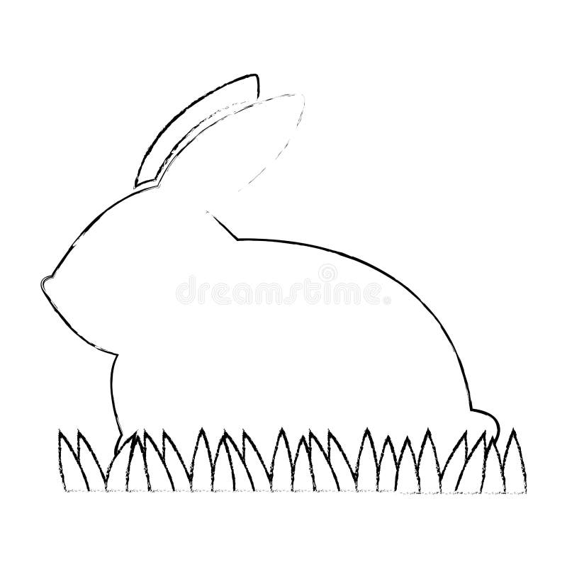Silhouette of Easter Rabbit Bunny, Side View, Black and White. Nail ...