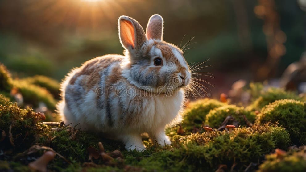 Adorable Tricolor Bunny Rabbit in Golden Hour Sunlight Stock ...