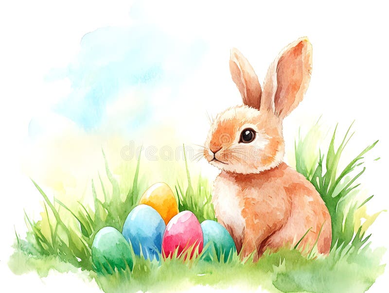 A Cute Rabbit Sits among Vibrant Easter Eggs during a Sunny Spring Day ...