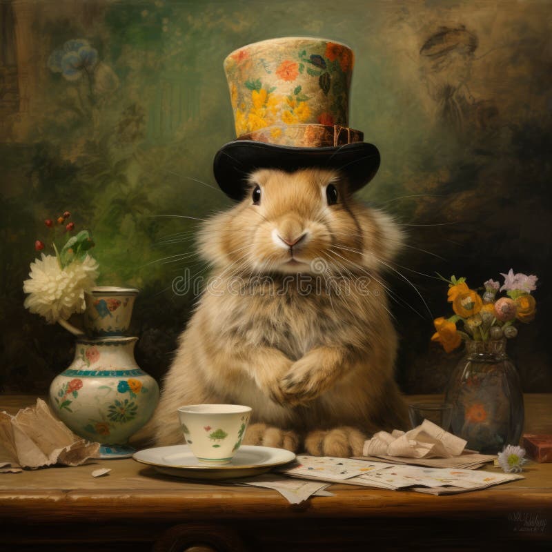 Contemporary Pre-raphaelite Rabbit in Vietnam with Top Hat Stock ...