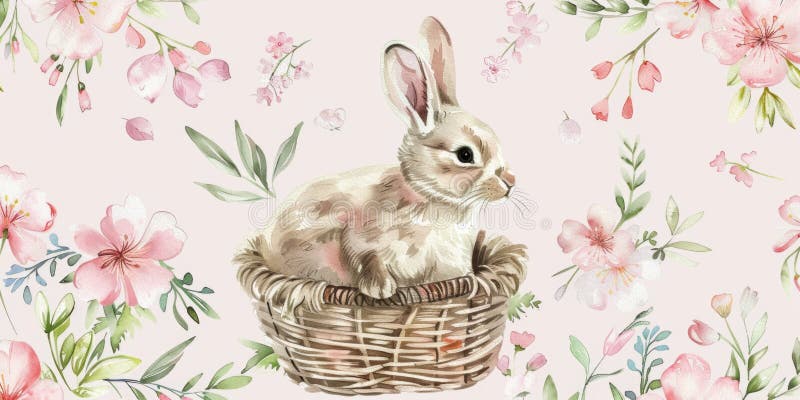 A Cute Rabbit Sitting in a Basket. Perfect for Easter Decorations Stock ...