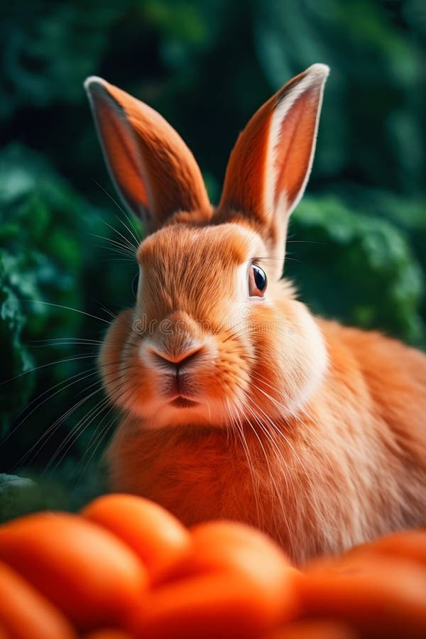 Cute Rabbit Sitting on Carrot Background. Generative Ai Stock ...