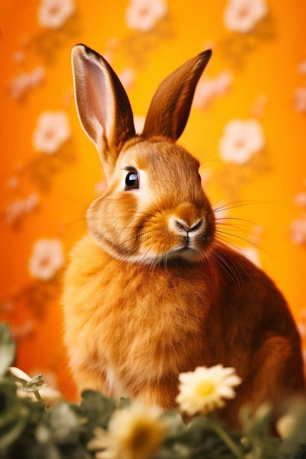 Cute Rabbit Sitting on Carrot Background. Generative Ai Stock ...