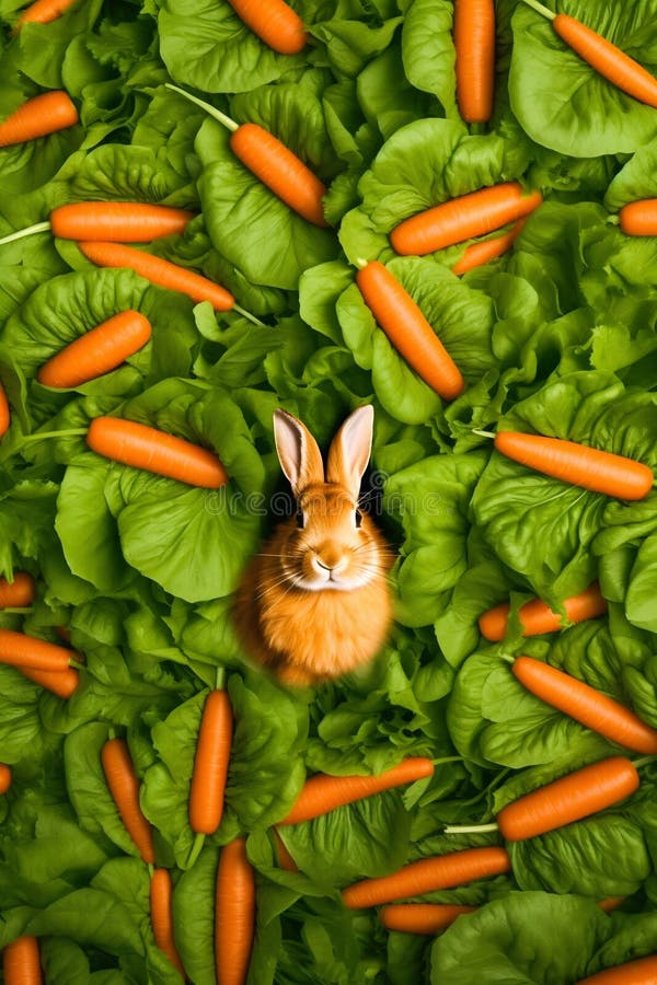 Cute Rabbit Sitting on Carrot Background. Generative Ai Stock ...