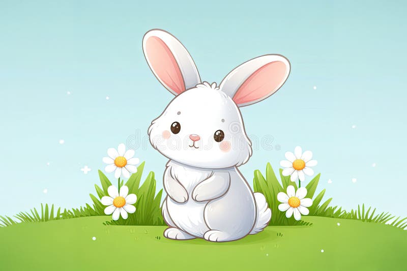 Cute Rabbit Sitting in the Grass. Stock Illustration - Illustration of ...