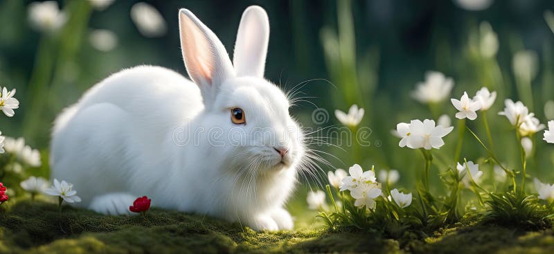 Cute Rabbit Sitting in the Grass. Stock Illustration - Illustration of ...