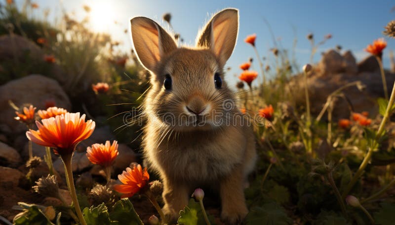 Cute Rabbit Sitting in Grass, Enjoying Nature Beauty Generated by AI ...