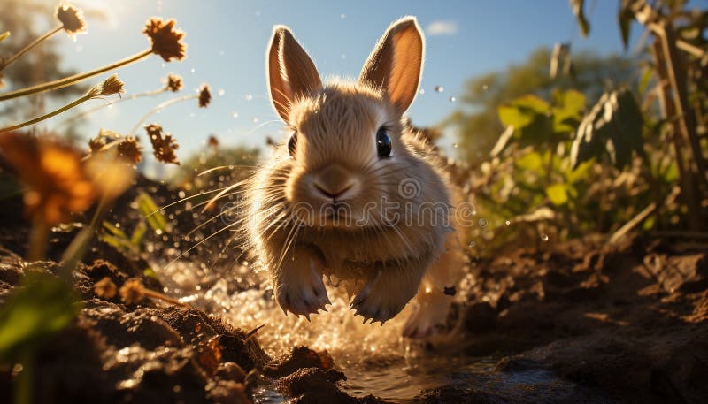 Cute Rabbit Sitting in Grass, Enjoying Nature Beauty Generated by AI ...