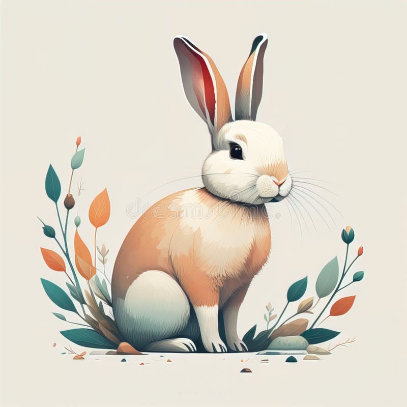 Cute Rabbit Sitting on the Ground with Autumn Leaves, Vector ...
