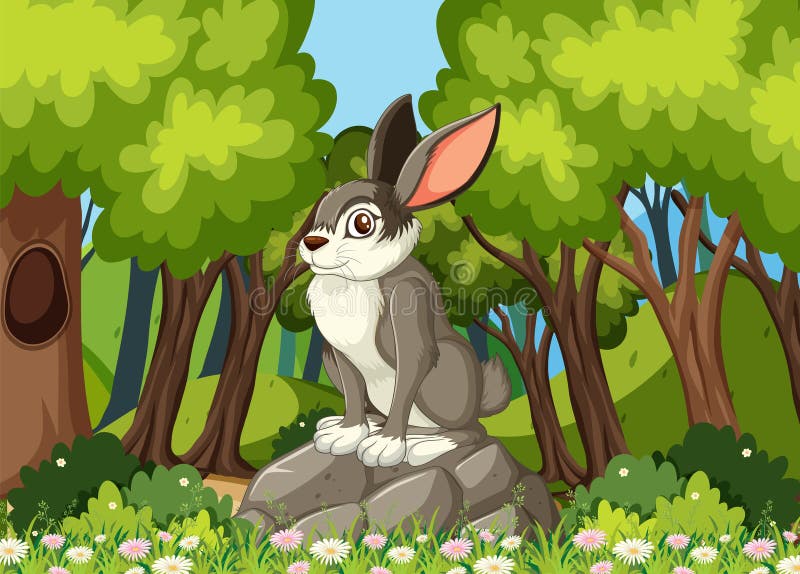 A Cute Rabbit Sitting among Vibrant Forest Stock Vector - Illustration ...