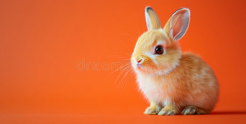 Cute Rabbit Sitting on a Vibrant Orange Background Stock Image - Image ...