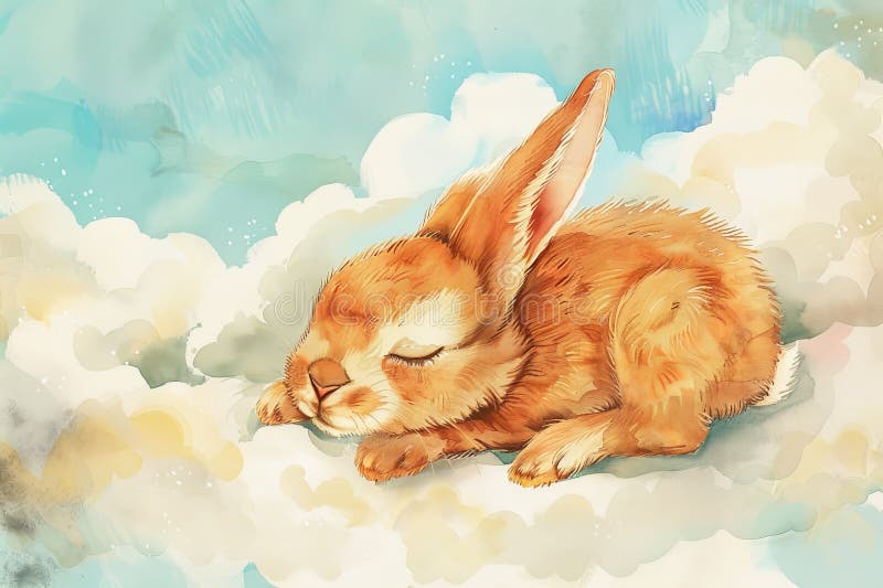 Cute Rabbit Sleeping on a Cloud Stock Photo - Image of sleep, design ...