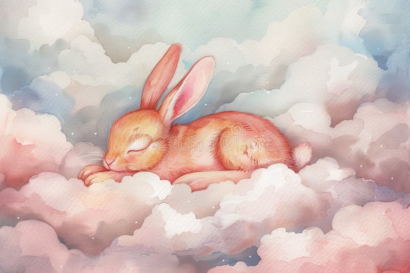 Cute Rabbit Sleeping on a Cloud Stock Photo - Image of sleepy, poster ...