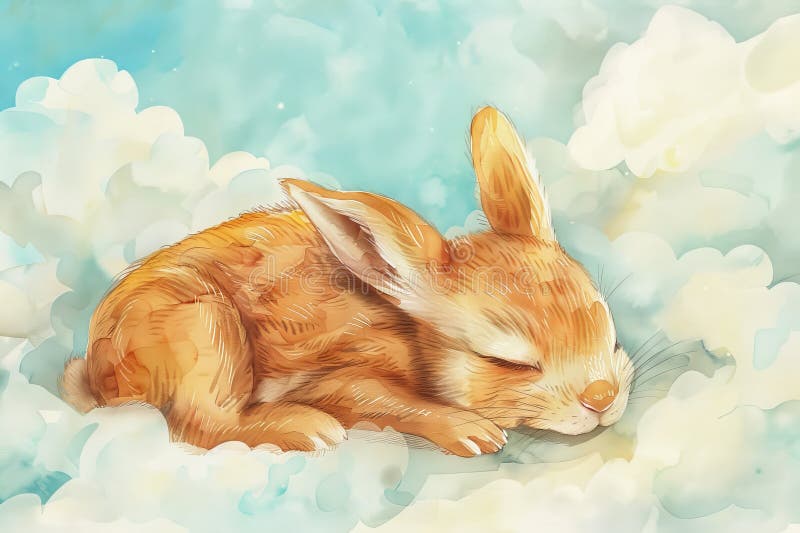 Cute Rabbit Sleeping on a Cloud Stock Image - Image of wallpaper ...