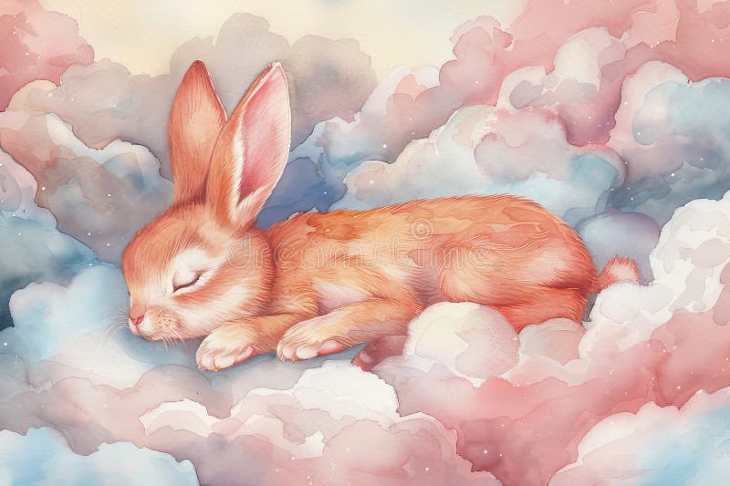 Cute Rabbit Sleeping on a Cloud Stock Image - Image of print, sleep ...