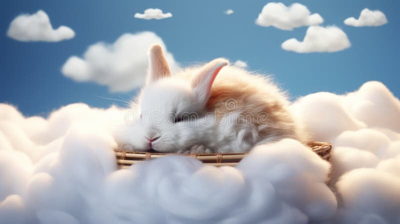 A Cute Rabbit Sleeping on a Cloud Generative AI Stock Illustration ...