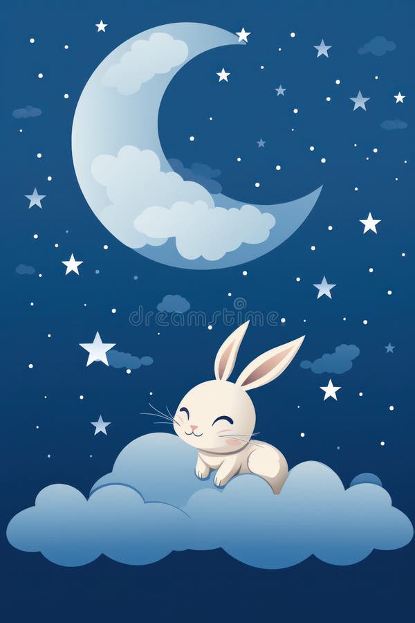 Cute Rabbit Sleeping on a Cloud Watercolor Drawing. Generative AI Stock ...