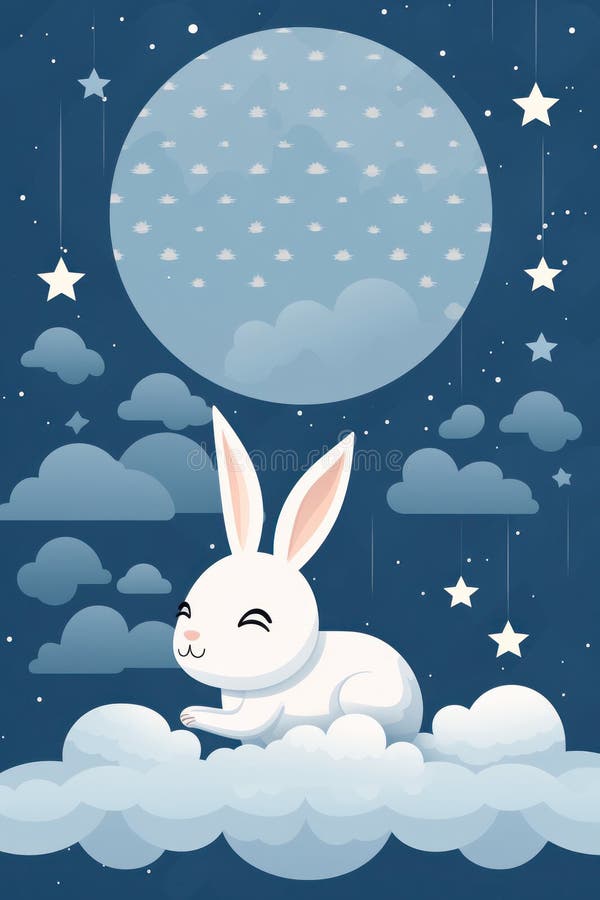 Cute Rabbit Sleeping on a Cloud Watercolor Drawing. Generative AI Stock ...