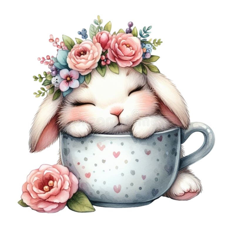 Cute Rabbit Sleeping on Coffee Cup Stock Vector - Illustration of hare ...