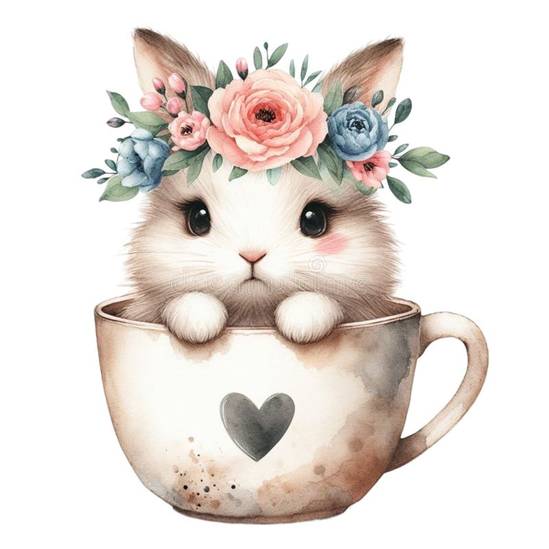 Cute Rabbit Sleeping on Coffee Cup Stock Vector - Illustration of ...