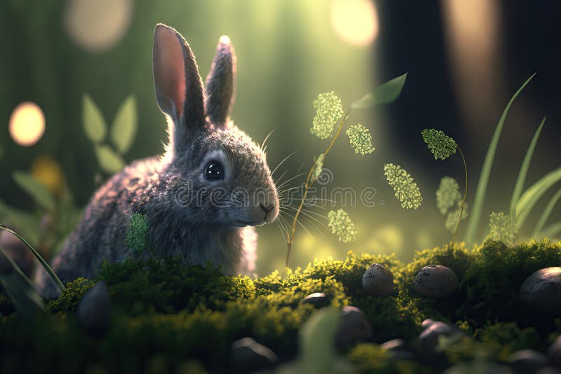 Rabbit in a Spring Forest Scene, Generative Ai Stock Illustration ...