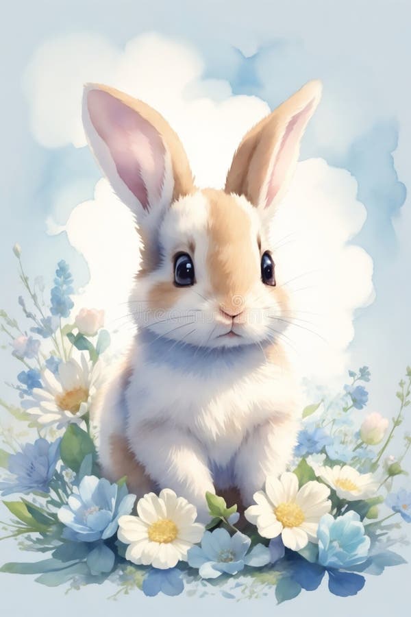 Rabbit in Spring Meadow Graphics for Easter Stock Illustration ...