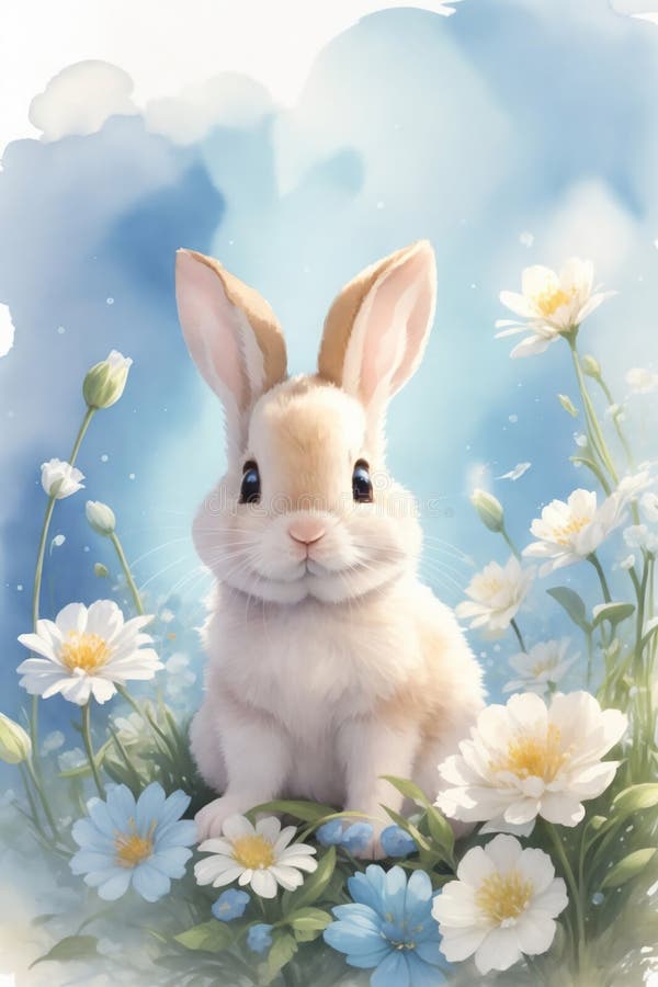 Rabbit in Spring Meadow Graphics for Easter Stock Illustration ...