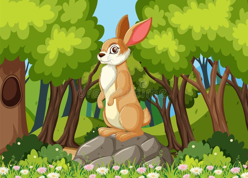 A Cute Rabbit Standing on Rocks Stock Vector - Illustration of wildlife ...