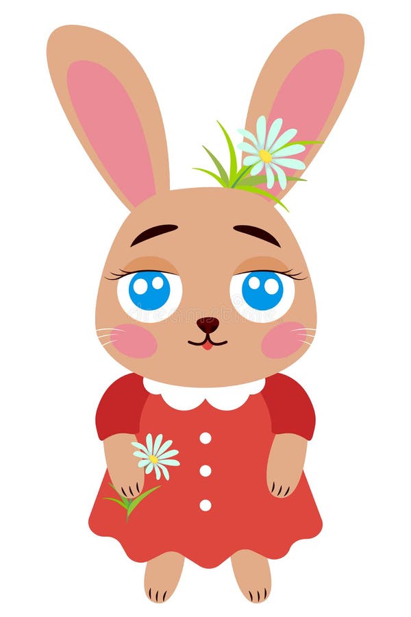 Cute Rabbit in a Summer Dress with a Flower Stock Vector - Illustration ...