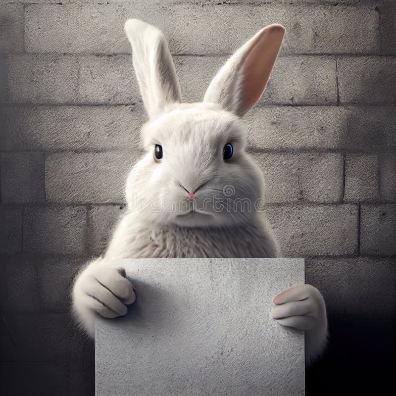 Generative AI:cute Rabbit on Two Legs Holding a Sign for a Note Stock ...