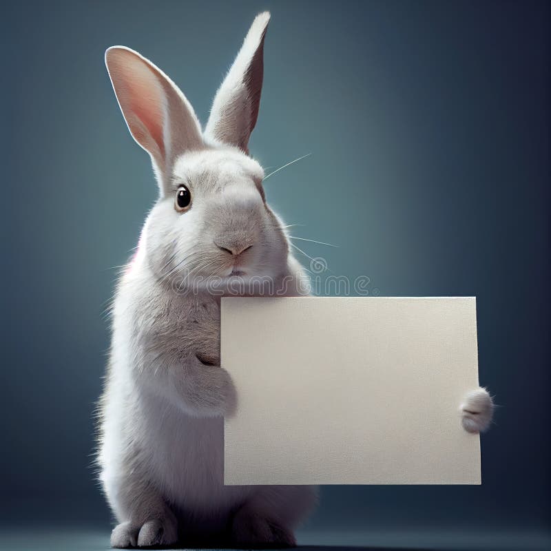 Generative AI:rabbit Cat on Two Legs Holding a Sign for a Note Stock ...
