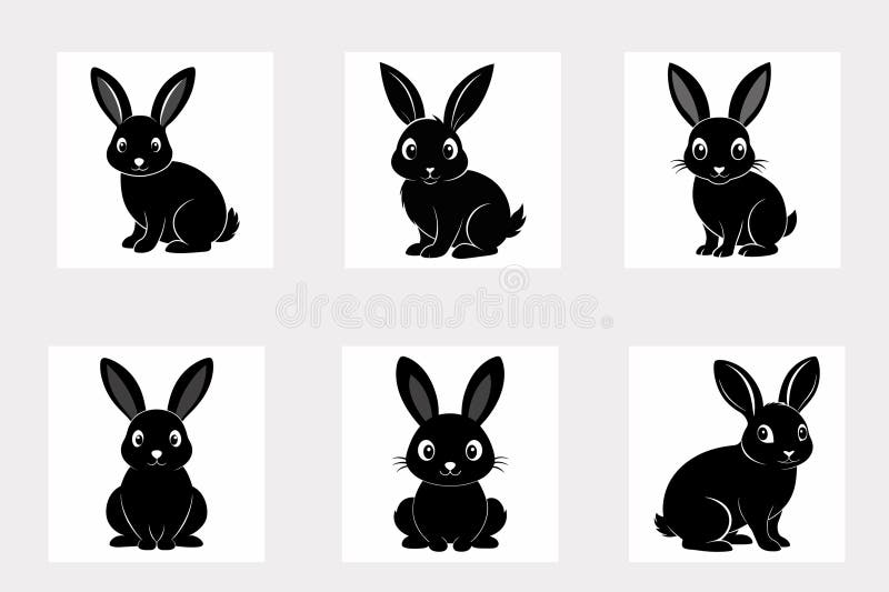 Cute Rabbit Vector Silhouette Stock Vector - Illustration of logo ...