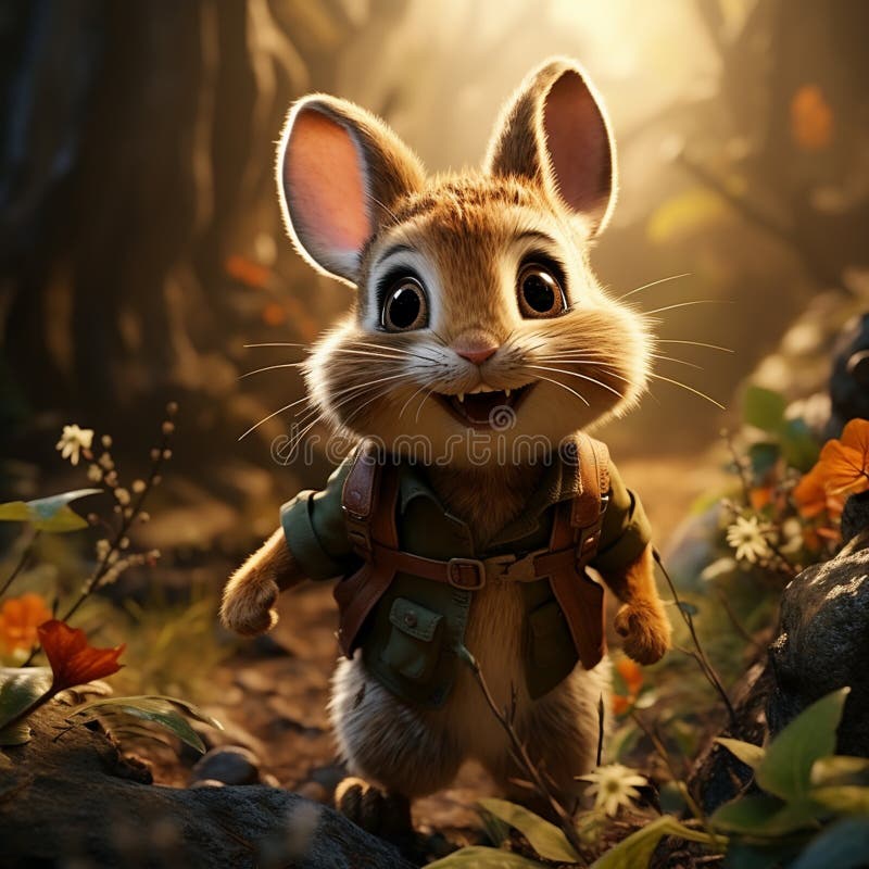 Cute Rabbit Walking Via Forest Stock Illustration - Illustration of ...