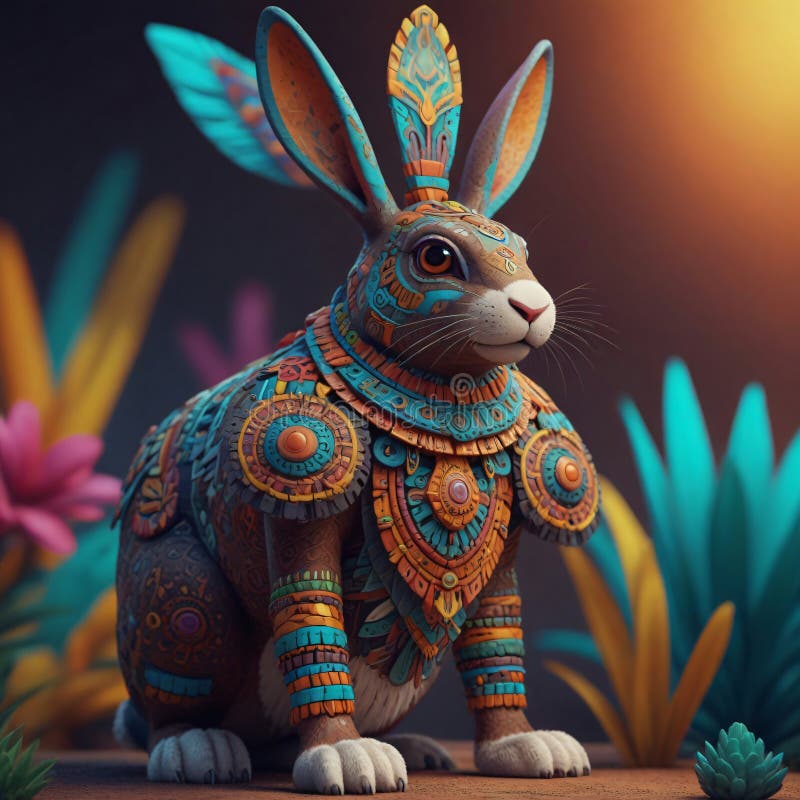 A Cute Rabbit Wearing Aztec Custome Stock Illustration - Illustration ...