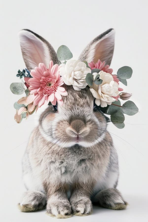 A Cute Rabbit Wearing a Flower Crown. Perfect for Easter or Spring ...