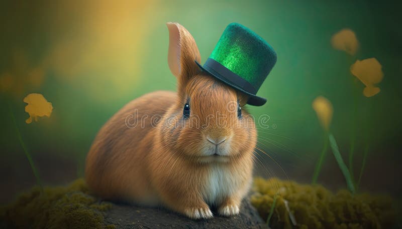 Cute Rabbit Wearing a Green Hat Celebrating Saint Patrick Day on ...