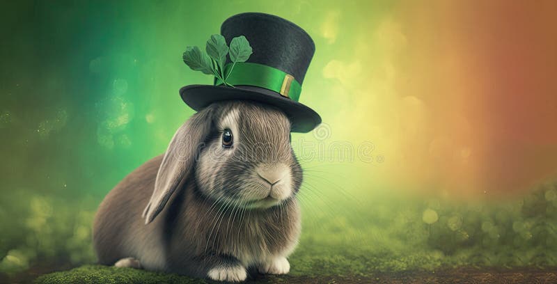 Cute Rabbit Wearing a Green Hat Celebrating Saint Patrick Day on ...