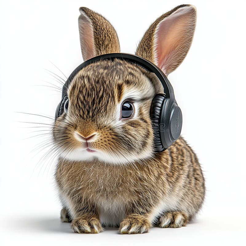 Cute Rabbit Wearing Headphones, Ready for Fun Listening Experience ...