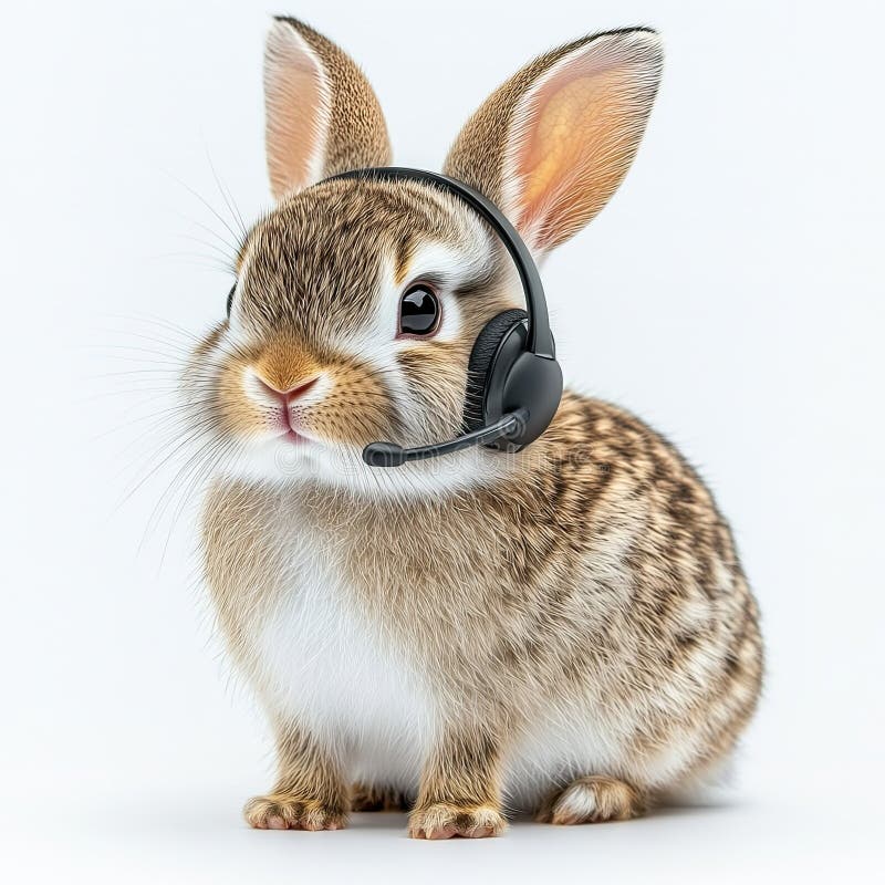 Cute Rabbit Wearing Headset, Ready for Customer Service Tasks Stock ...