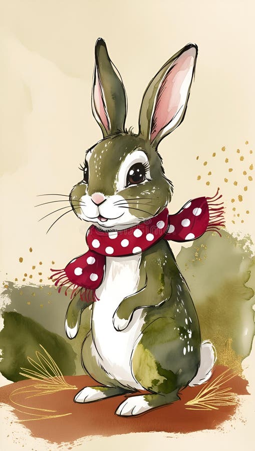 Cute Rabbit Wearing Red Scarf Stock Illustration - Illustration of ...