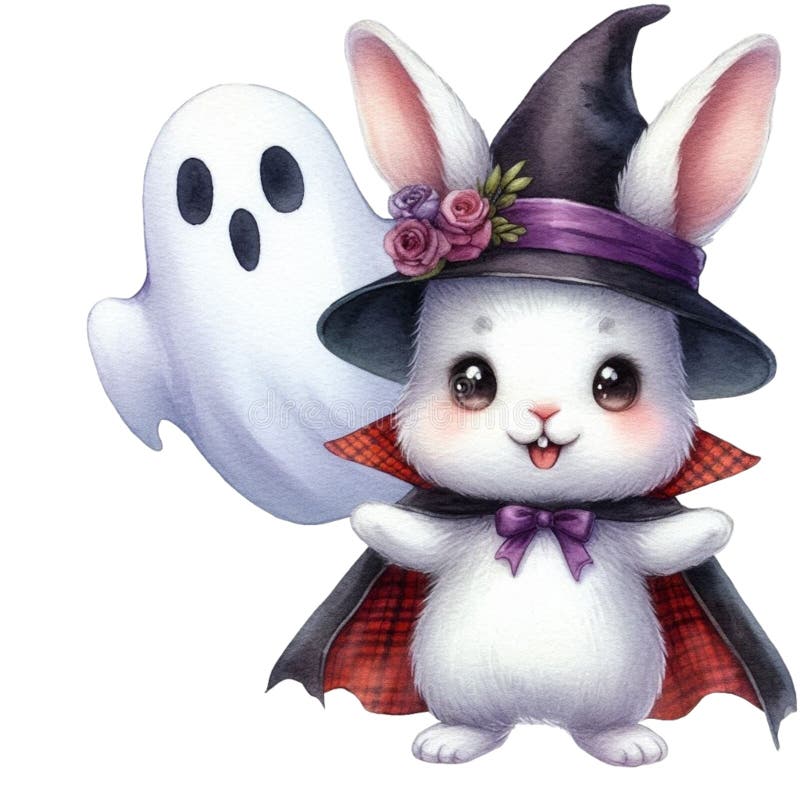 Cute Rabbit Wearing a Vampire Costume Clipart Watercolor Stock Vector ...