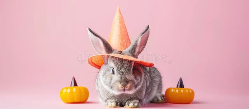 Cute Rabbit Wearing Witch Hat with Pumpkins, Perfect for Halloween ...