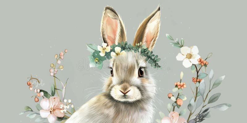 Cute Rabbit Wearing Wreath Flowers Perfect Spring Themed Designs Stock ...