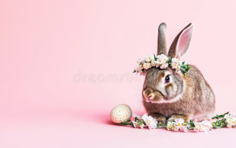 A Cute Rabbit Wears a Colorful Flower Crown, Celebrating the Joy of ...