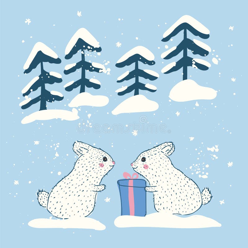 Cute Rabbit in the Winter. Children`s Illustration Stock Illustration ...